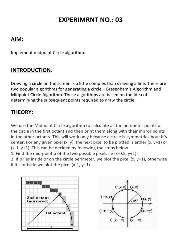 CG-Practical 03 (Midpoint Circle Algorithm) 1 | PDF