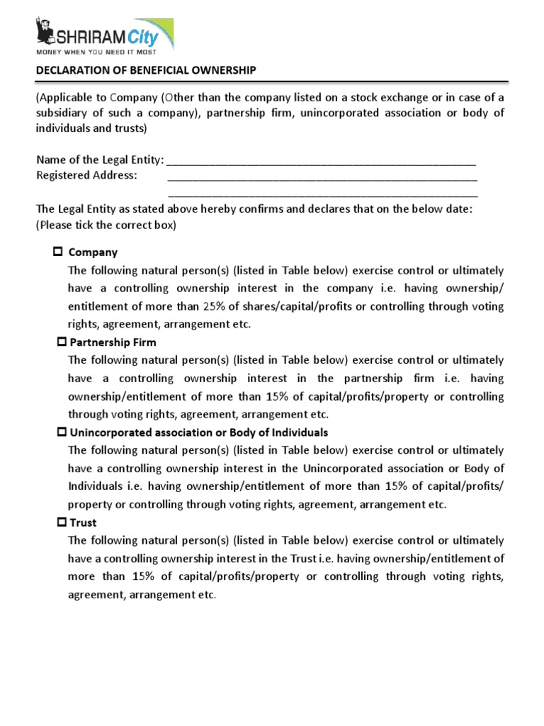 SCUF Beneficial Ownership - Declaration Format | PDF | Ownership ... SCUF Beneficial Ownership - Declaration Format | PDF | Ownership ...