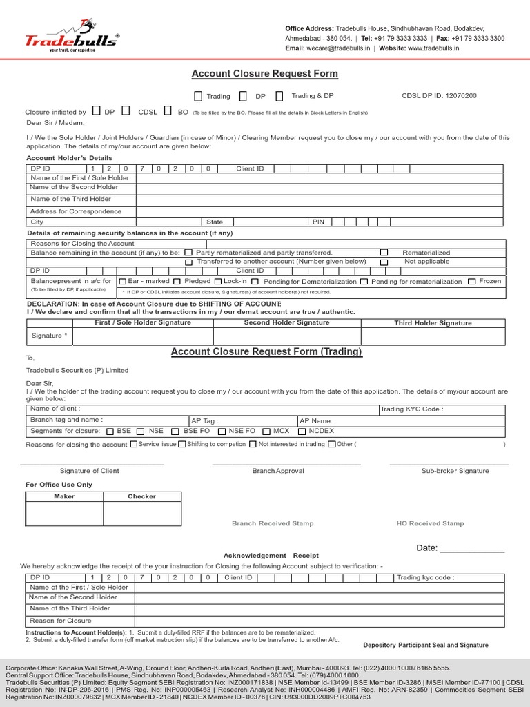 Account Closer Form TradeBulls | PDF | Financial Economics | Financial ...