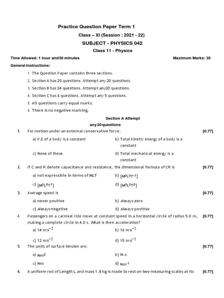 Physics-Practice QP 2 | PDF | Velocity | Force