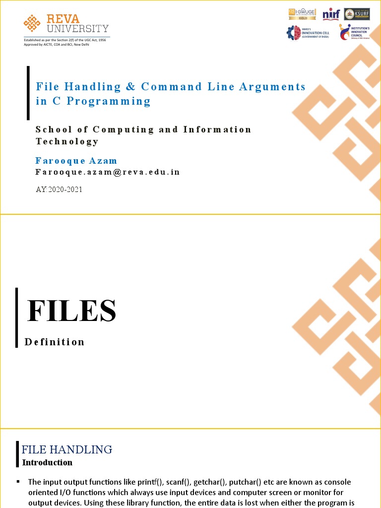 File Handling And Command Line Arguments In C Programming School Of Computing And Information 