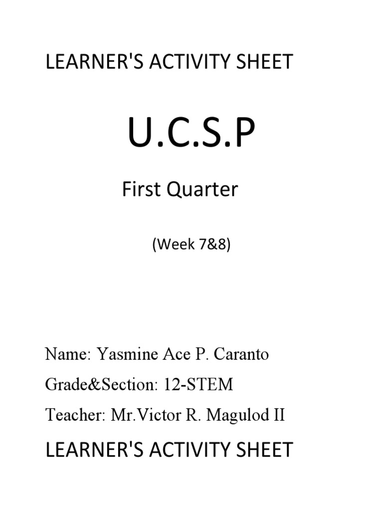 Learner'S Activity Sheet: U.C.S.P | PDF