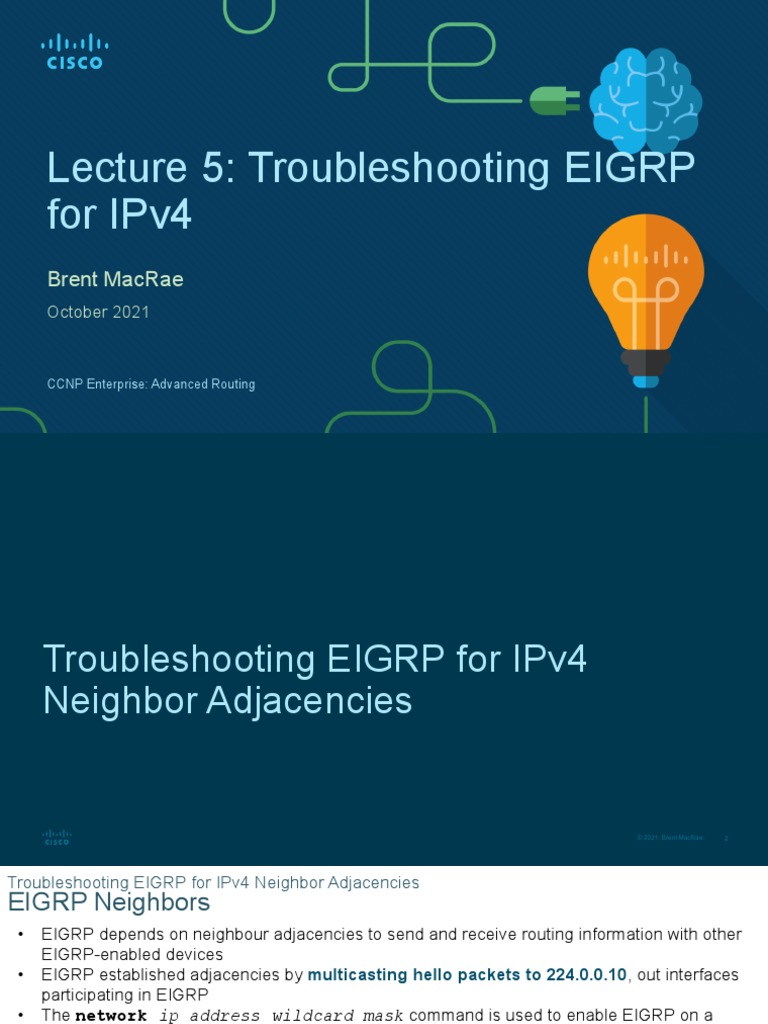 Lecture 5 - Troubleshooting EIGRP For IPv4 | PDF | Ip Address | Router (Computing)