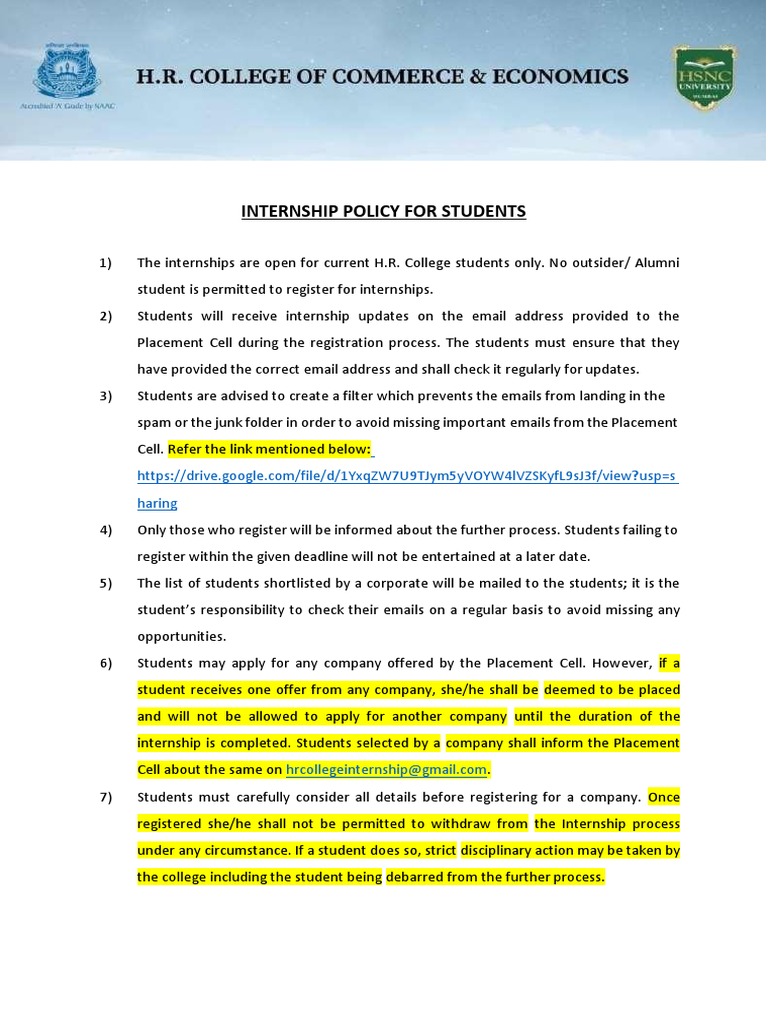 Internship Policy For Students 2021-22 | PDF | Internship | Job Hunting