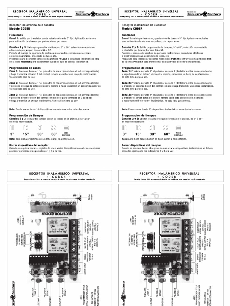 Manual Receptor Inalambrico Universal Marshall CODER 3 Canales | PDF