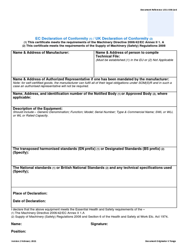 LEEA-030.1e6 EC-UK Declaration of Conformity (Provisional) Version 2 ...