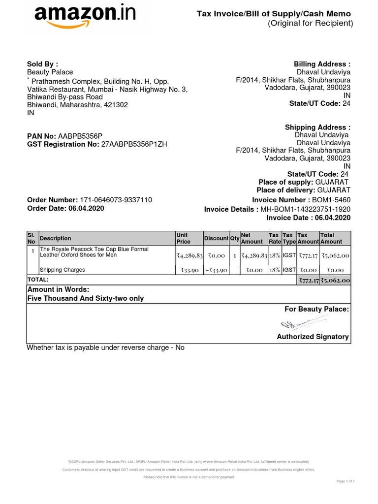 Tax Invoice for Shoes Purchase | PDF | Invoice | Value Added Tax