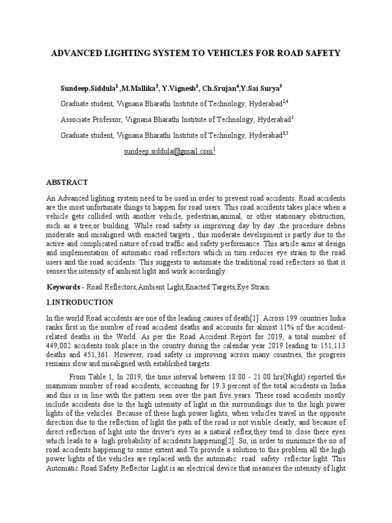 Advanced Lighting System To Vehicles For Road Safety (Normal) | PDF ...