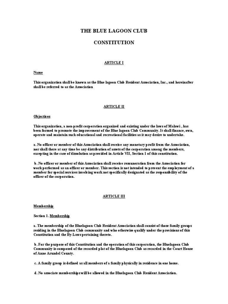 The Blue Lagoon Club Constitution | PDF | Board Of Directors ...