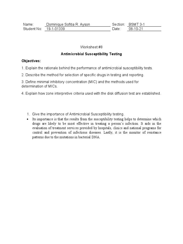 Worksheet No. 8 AST | PDF | Microbiology | Medical Specialties