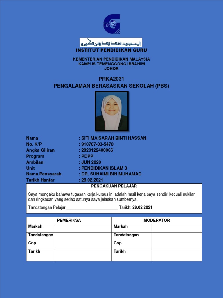 PRKA2031 Pengalaman Berasaskan Sekolah (PBS) : Institut Pendidikan Guru ...