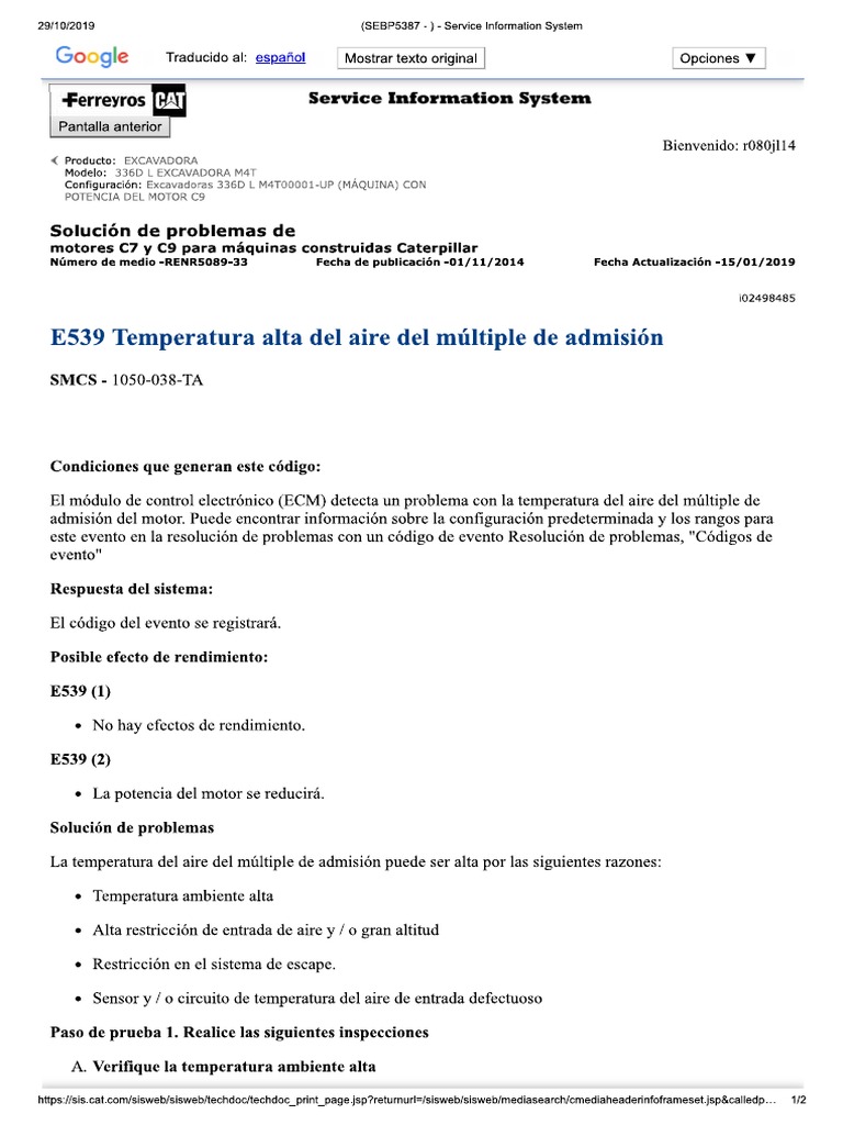 E539 Temperatura Alta Del Multiple de Admision | PDF