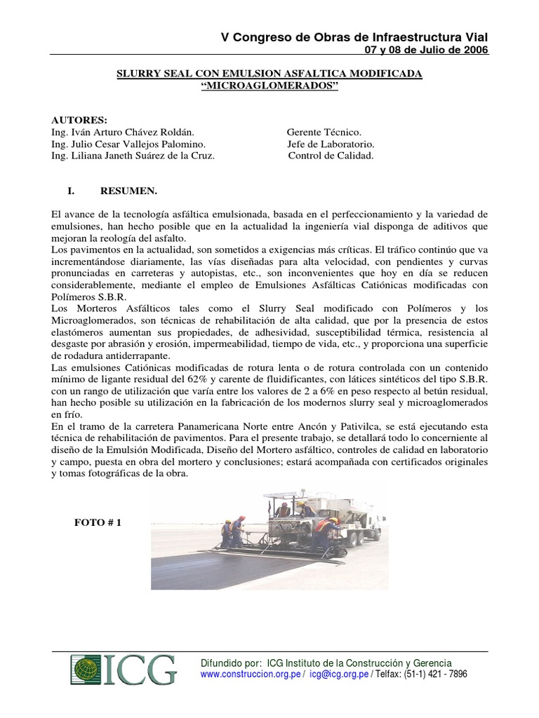 Slurry Seal Con Emulsion Asfaltica Modificada-Microaglomerados | PDF ...