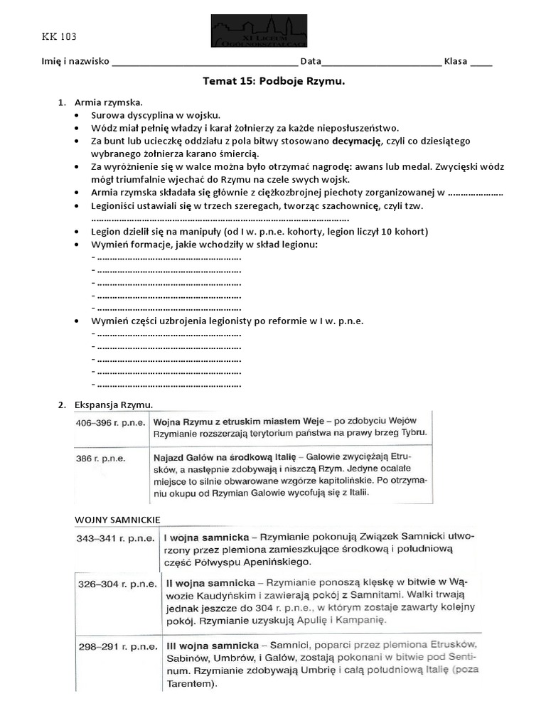 Temat 15 Podboje Rzymu | PDF