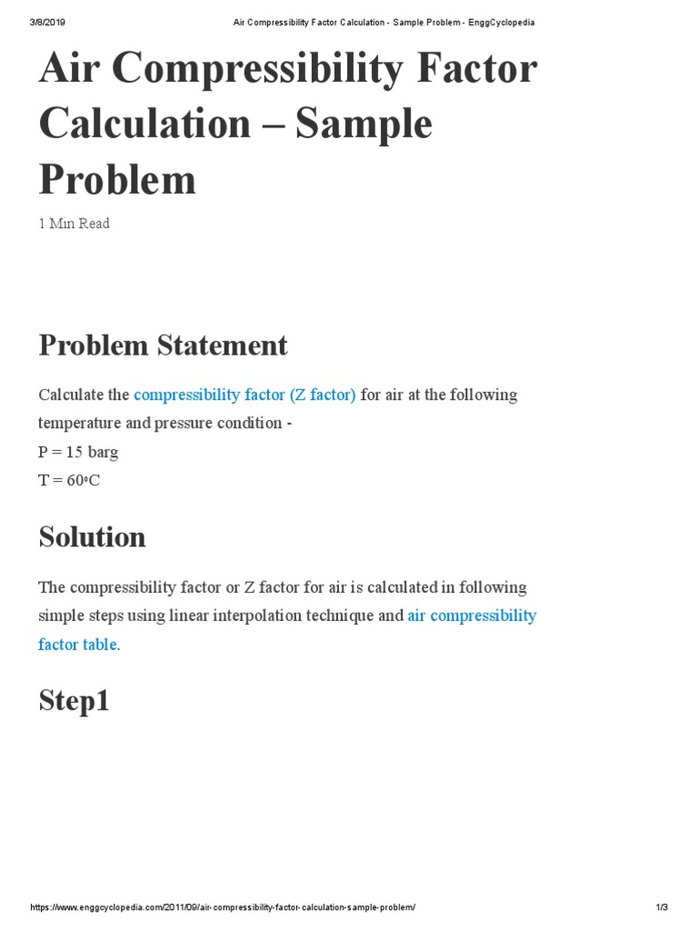 Air Compressibility Factor Calculation - Sample Problem ...