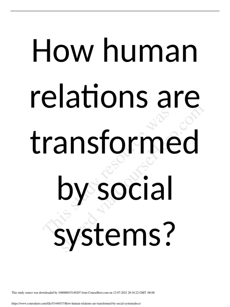 Transformation of Human Relations by Society | PDF | Society | Value ...