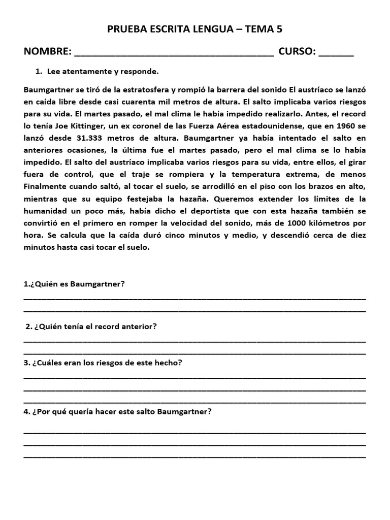 Prueba Escrita Lengua - t5 - Palabras Derivadas - Los Sutantivos Comunes y Propios - El Sonido R ...
