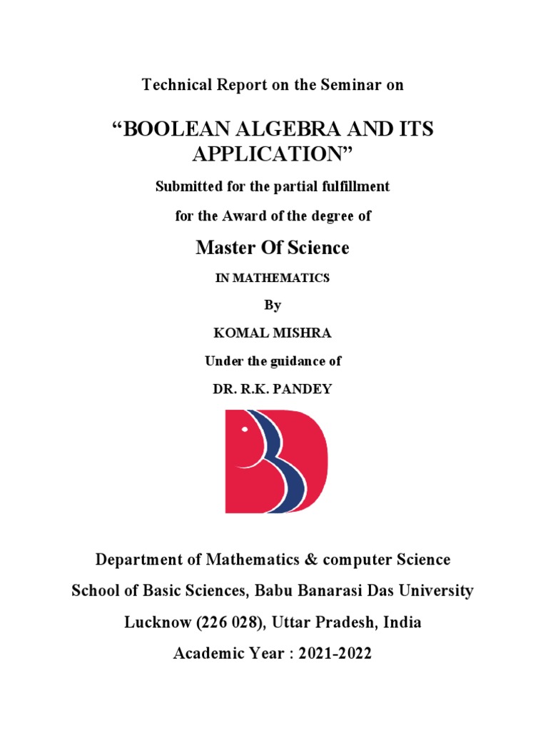 "Boolean Algebra and Its Application": Master of Science | PDF ...