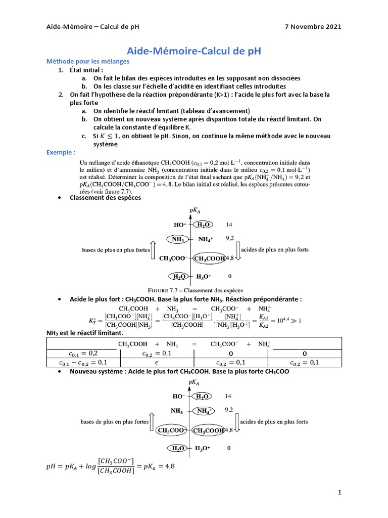 Aide Mémoire - Calcul - PH | PDF | Acide | Ph