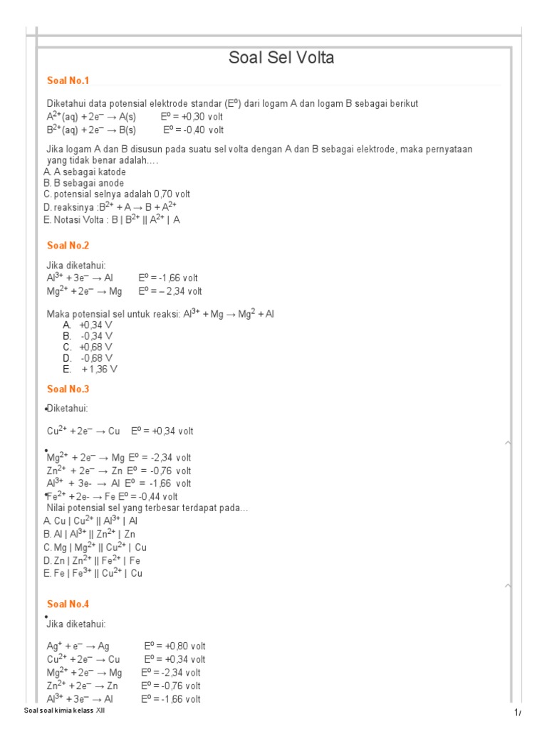 Soal Sel Volta | PDF