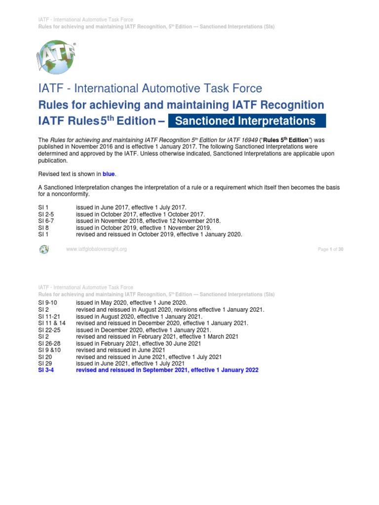 IATF Rules 5th Edition - Sanctioned Interpretations - Sept 2021 | PDF ...