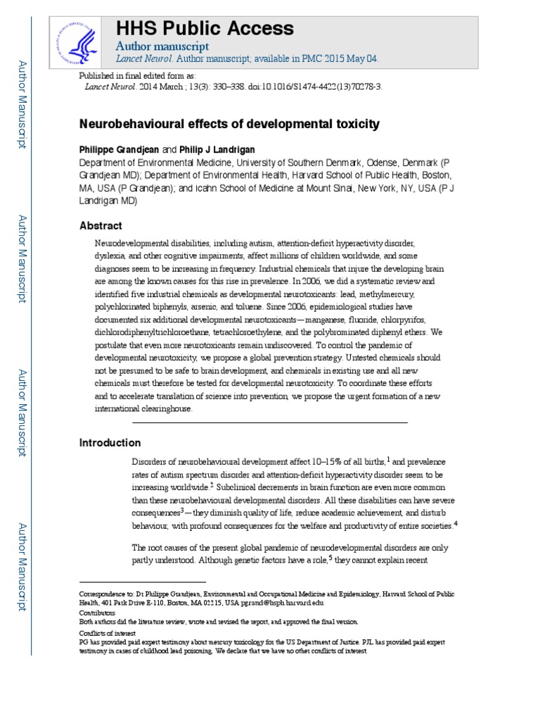 Neurobehavioural Effects of Developmental Toxicity | PDF | Pesticide ...