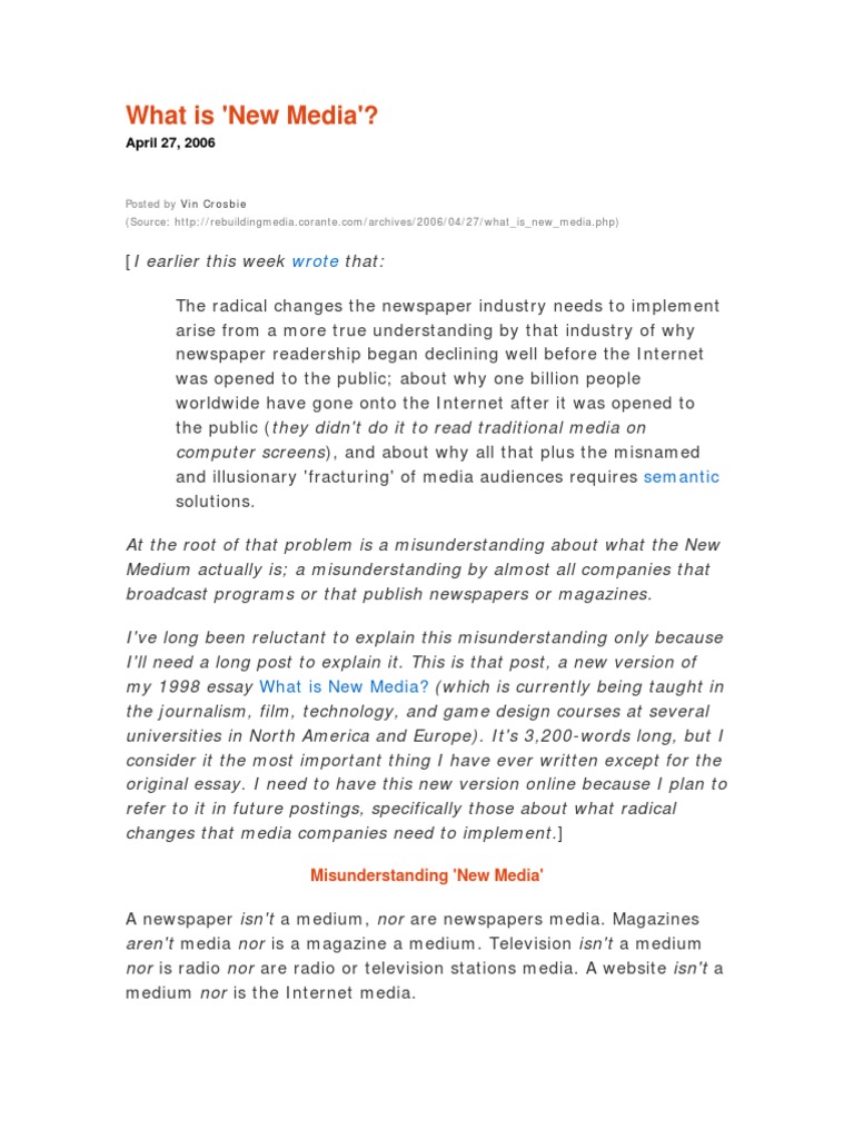 What Is 'New Media'1 | PDF | Mass Media | New Media
