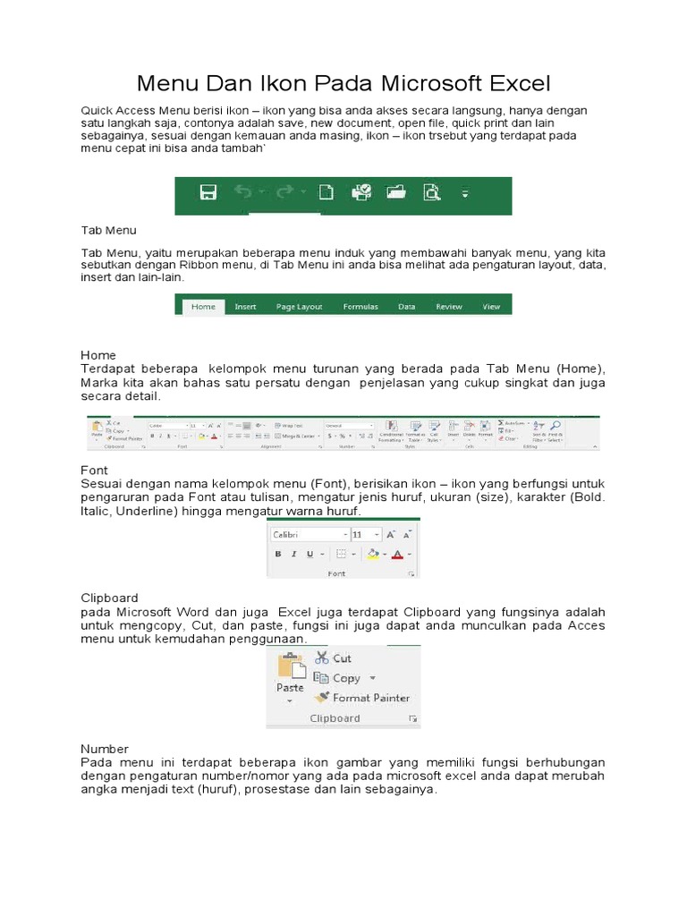 Menu Dan Ikon Pada Microsoft Excel | PDF