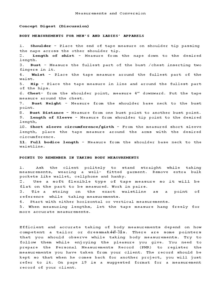 Body Measurements Guide for Men | PDF | Measurement | Length