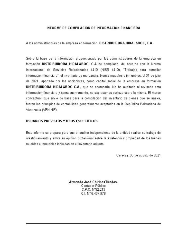 Informe de Compilacion Financiera | PDF