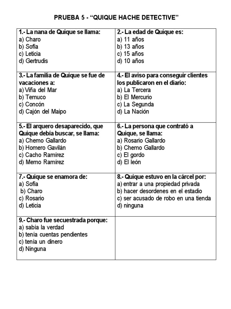 Prueba De Quique Hache Detective Pdf Libros Para Adolescentes