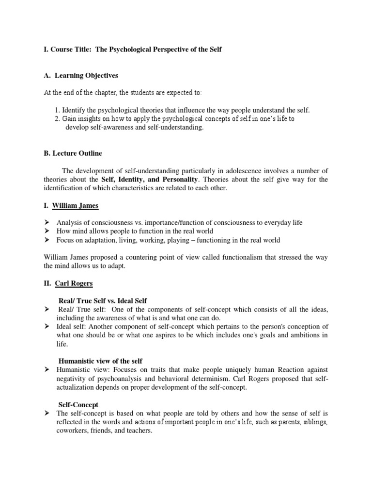 Understanding Self: Key Psychological Theories | PDF | Id | Self
