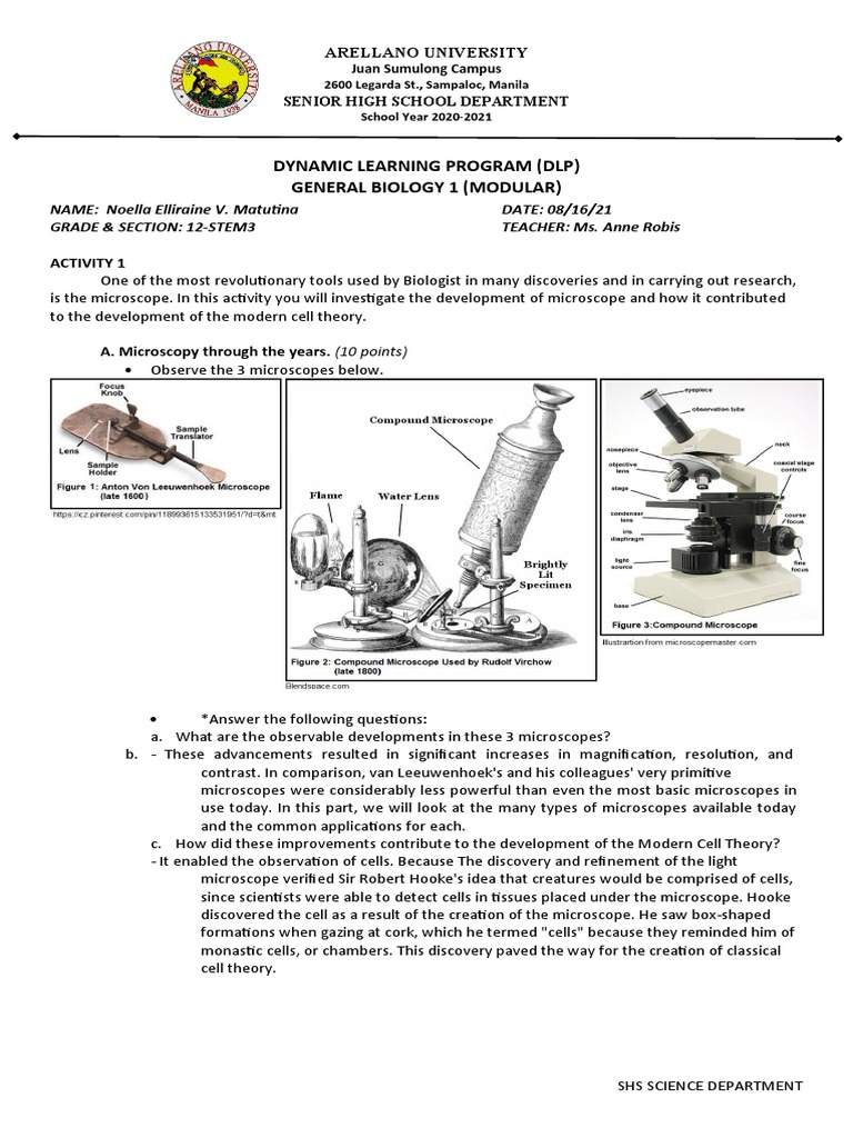 Gen Bio DLP Activity 1 Matutina | PDF | Cell (Biology) | Eukaryotes