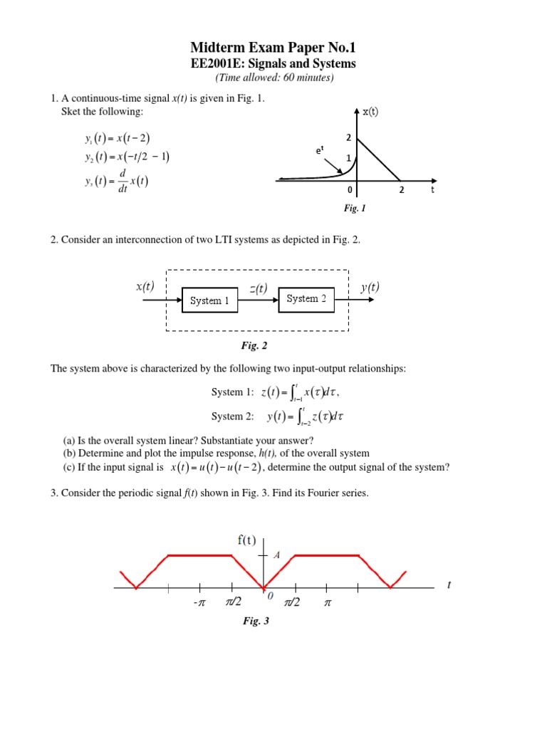 Midterm Exam Paper No.1: EE2001E: Signals and Systems | PDF | Digital ...