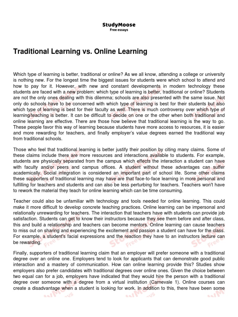 Traditional Learning vs. Online Learning | PDF | Educational Technology ...