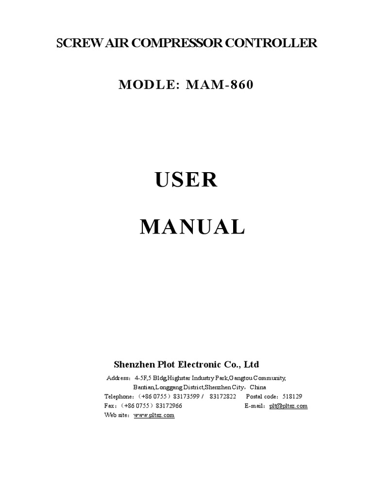 User Manual for the MAM-860 Screw Air Compressor Controller: An ...