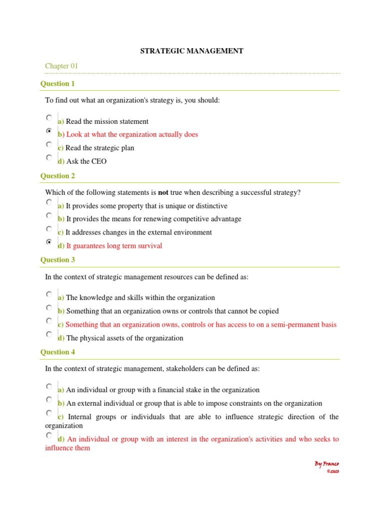 Strategic Management Multiple Choice Questions and Answers Chapter 1-17 ...