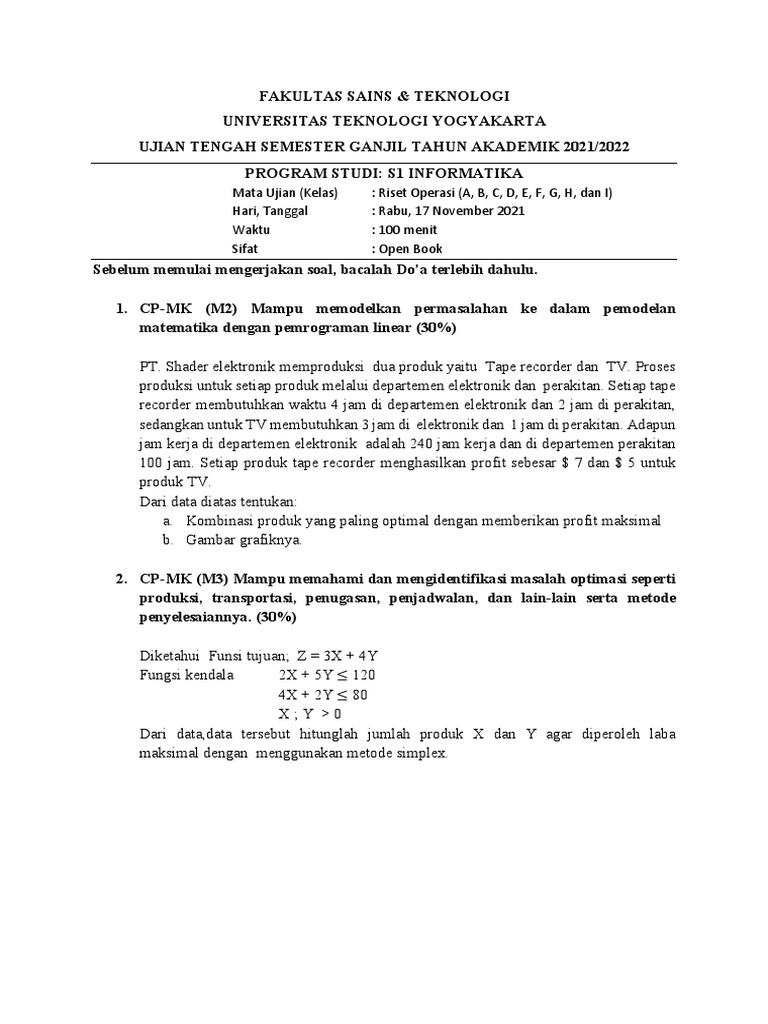 Soal UTS Riset Operasi Fix | PDF