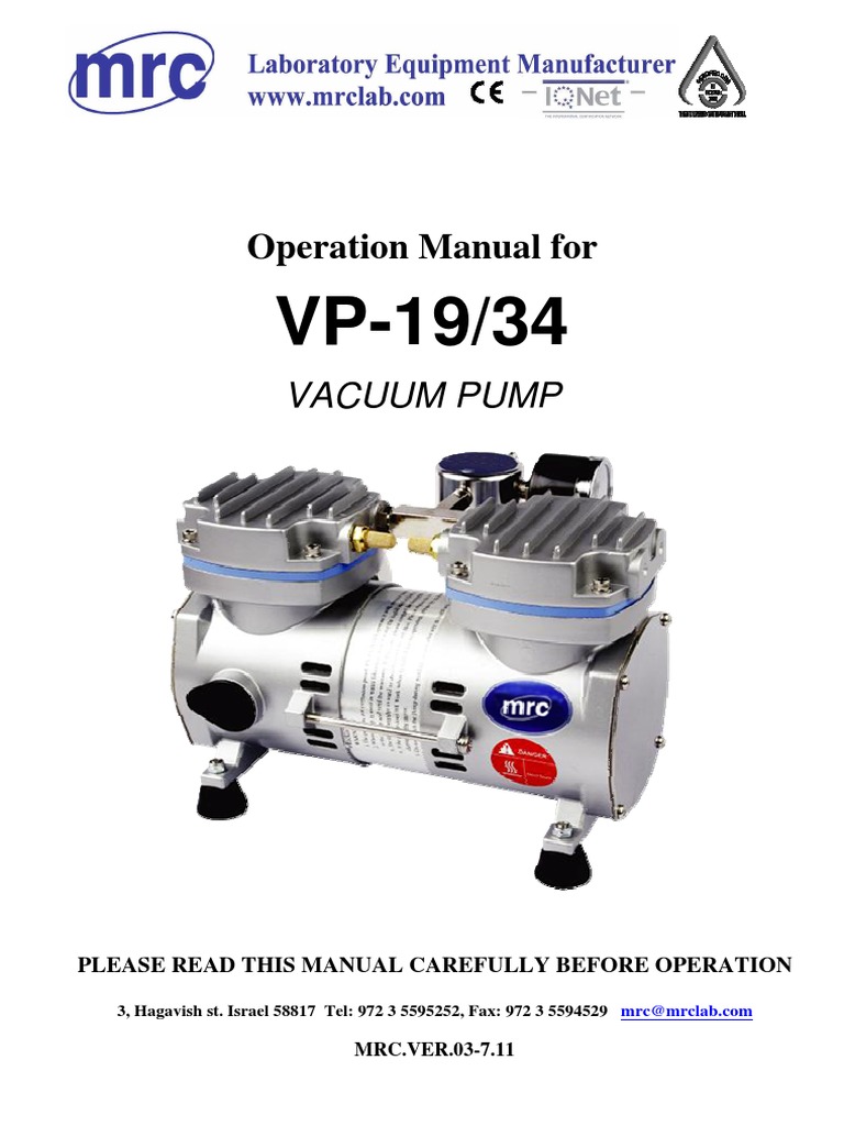 Operation Manual For: Vacuum Pump | PDF | Pump | Vacuum