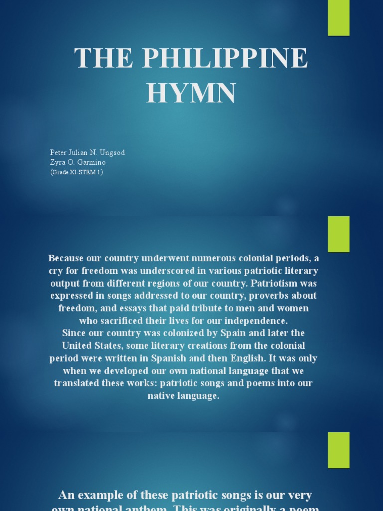 The Philippine Hymn: Peter Julian N. Ungsod Zyra O. Garmino | PDF