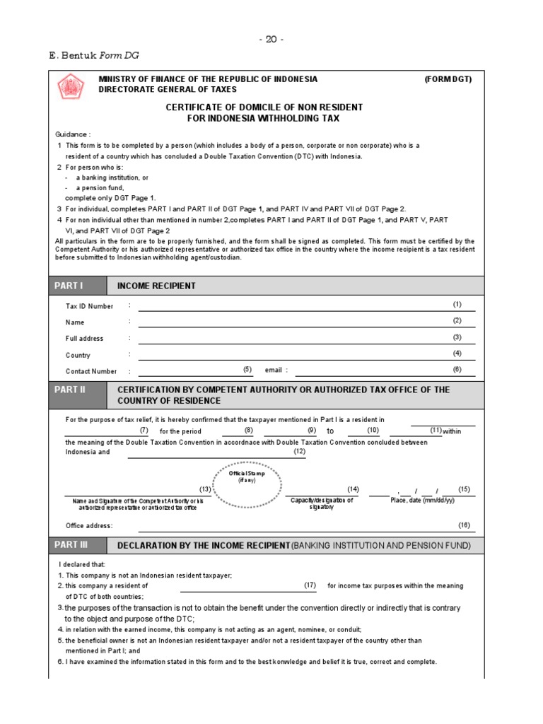 DGT Form for Indonesia Tax Residency | PDF | Taxpayer | Taxes