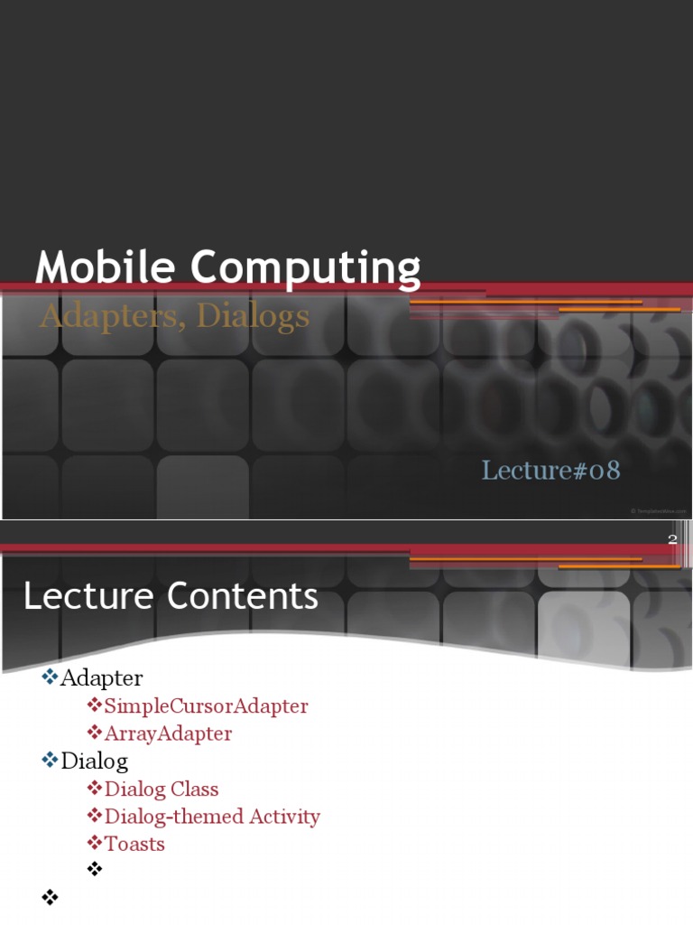 Lecture Adapters, Internet, Dialogs) | PDF | Dialog Box | Class (Computer Programming)
