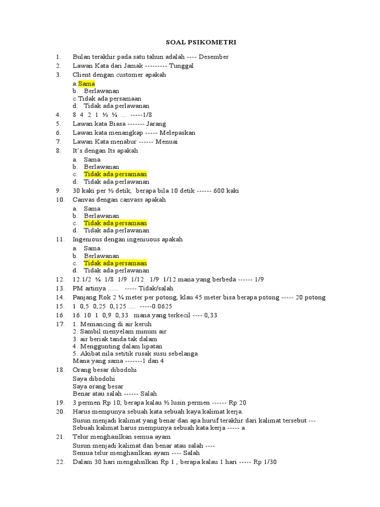 Kumpulan Soal Tes Psikometri | PDF