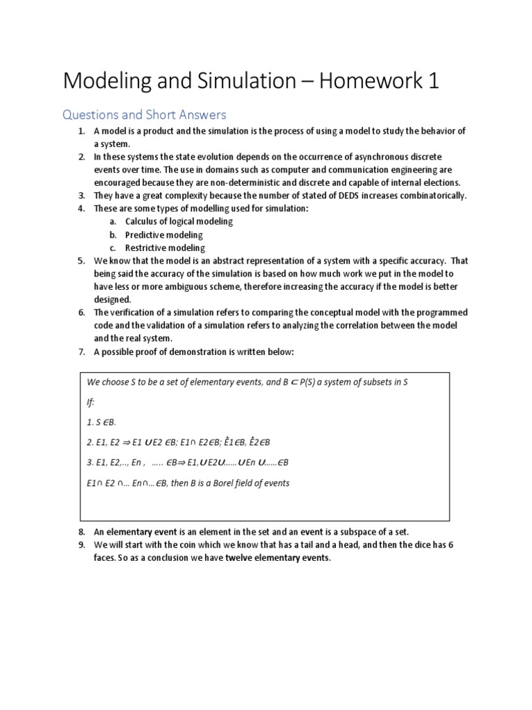 Modeling and Simulation - Homework 1: Questions and Short Answers | PDF | Conceptual Model | System