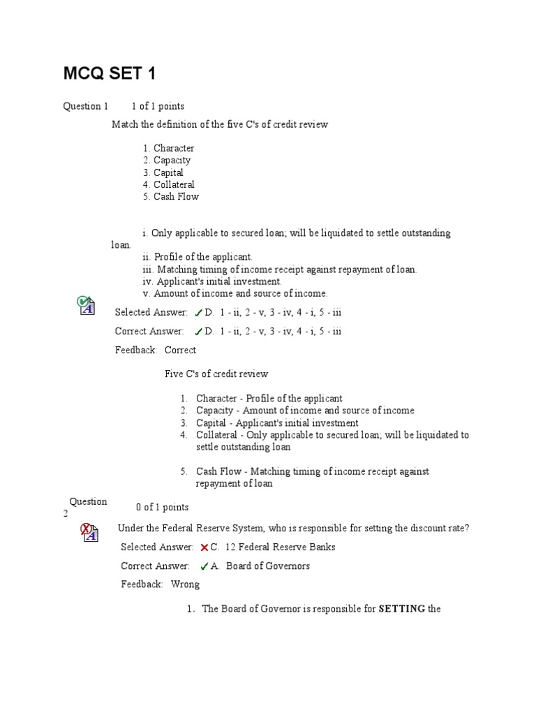 MCQ SET 1 | Loans | Credit Card