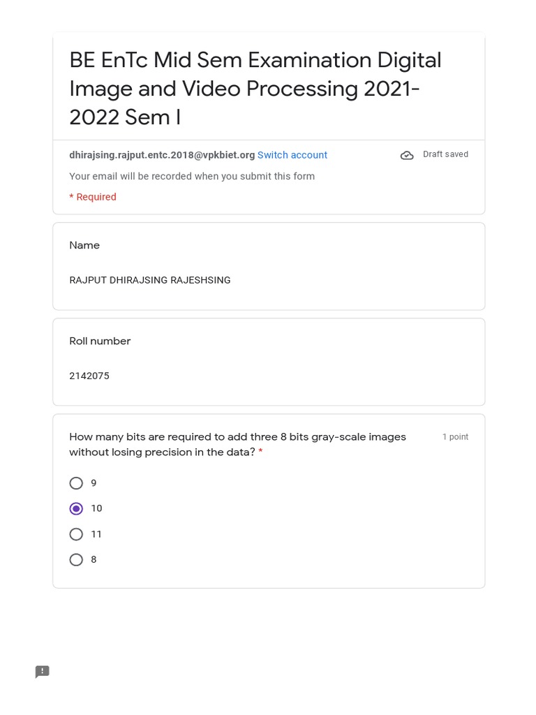 BE EnTc Mid Sem Examination Digital Image and Video Processing 2021-2022 Sem I | PDF | Data ...