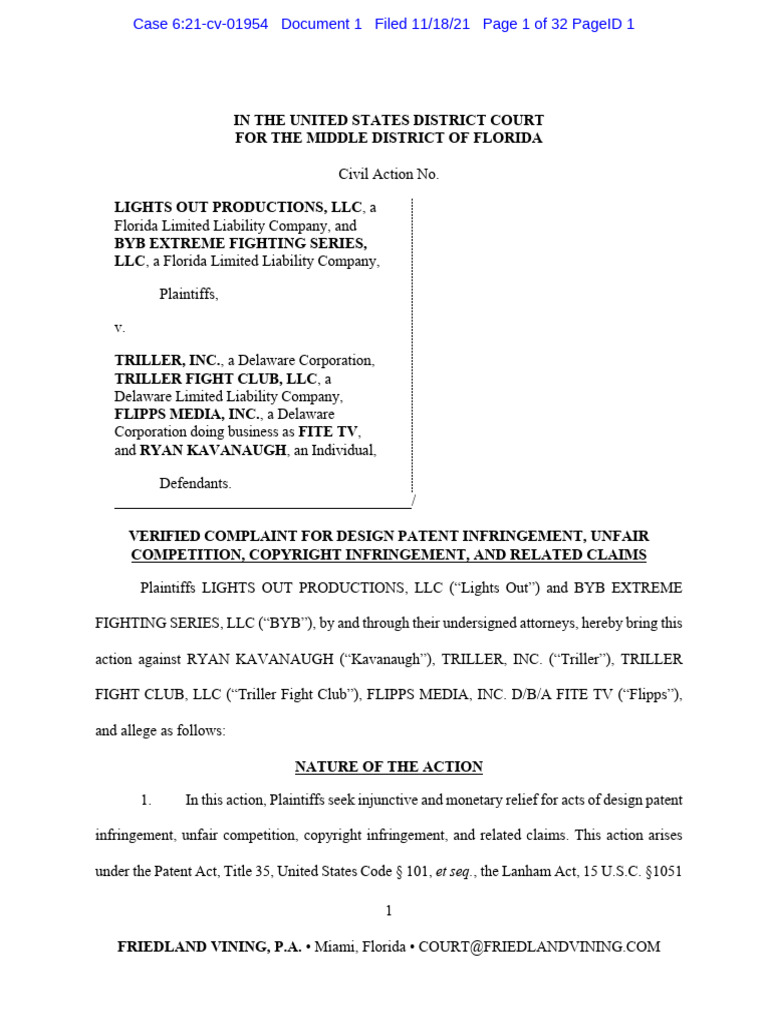 Lights Out v. Triller - Complaint | PDF | Legal Remedy | Declaratory ...