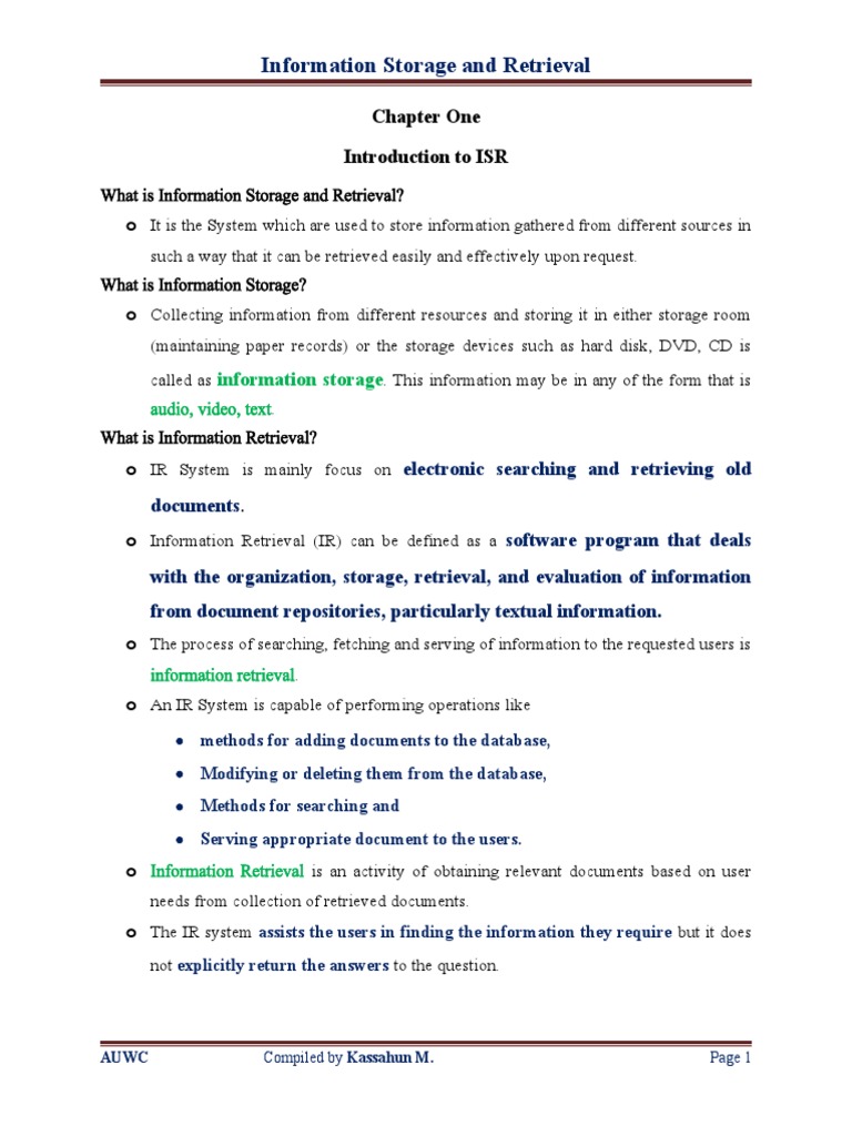 Chapter 1 Introduction To ISR | PDF | Information Retrieval | Search ...