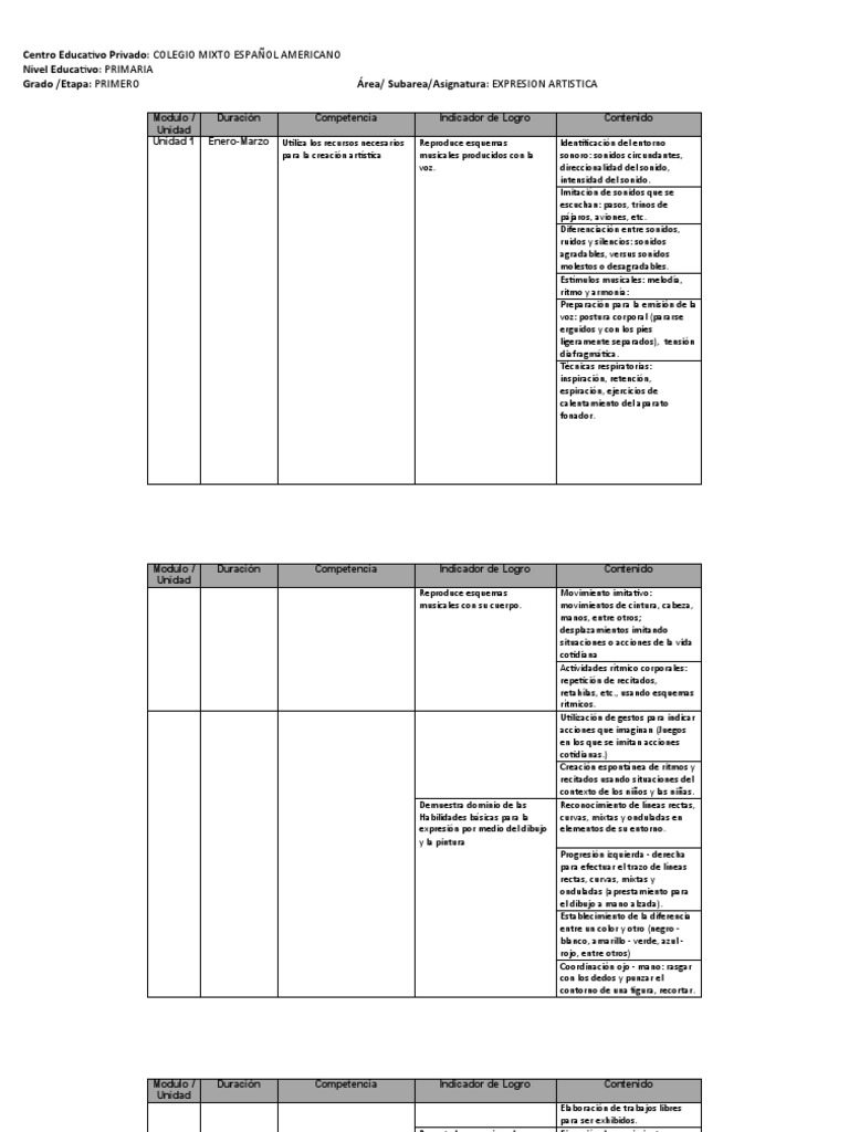 Expresión Artística Primero Primaria Pdf Ritmo Bailes