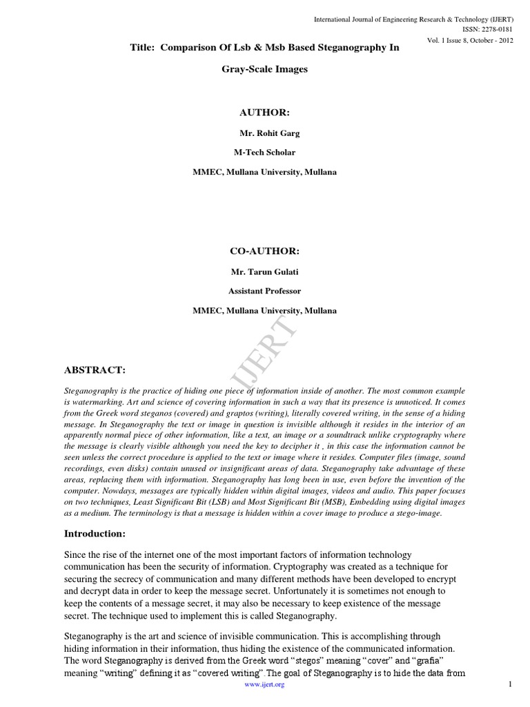 Comparison of LSB MSB Based Steganography in Gray Scale Images ...
